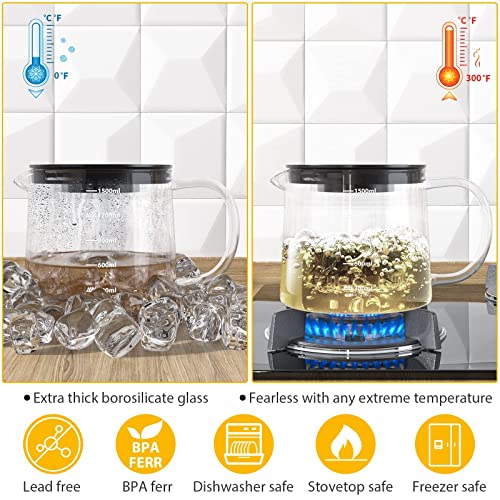 Glass Teapot with Infuser - 1500ml/50 OZ Tea Kettle Stovetop Safe Tea Pot for Blooming Tea Loose Leaf Tea, Premium Tea Maker with Gift Box