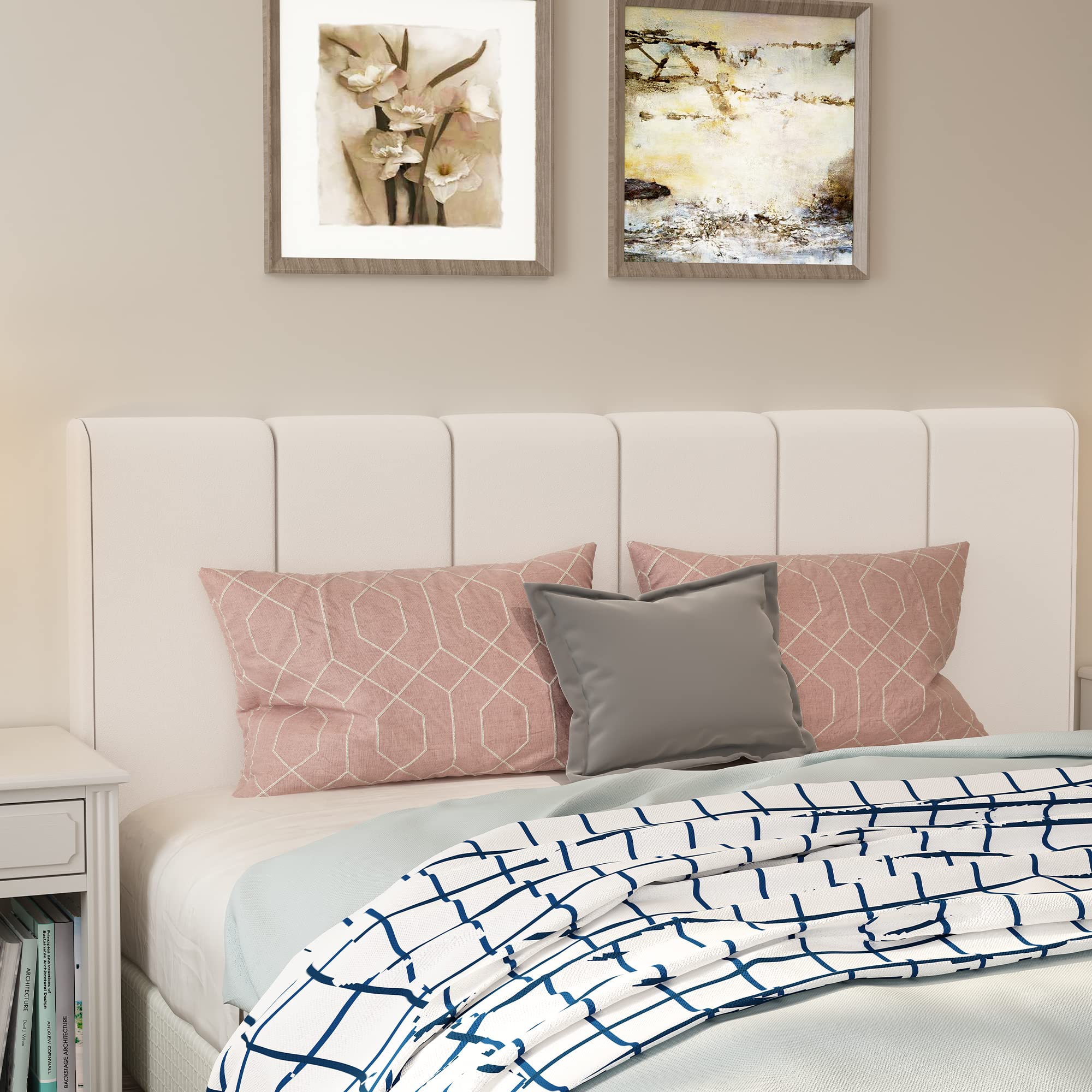 HAOBO Home Upholstered Headboard Foldable King Size Headboards Eastern King/California King Faux Leather Panel with Height Adjustments-White