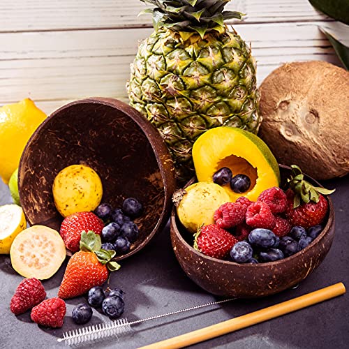 NaturalX Premium Coconut Bowls with Spoons (Set of 4) | Made from 100% Coconut Shell | Organic, Handmade, Vegan, Natural, Bamboo, Wooden, Eco Friendly, Reusable Bowl for Breakfast, Serving, Party