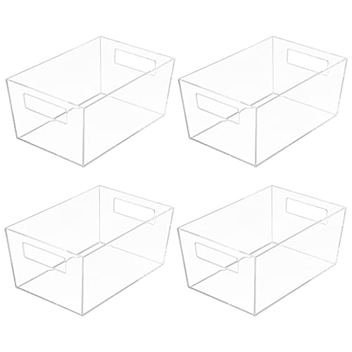 Richards Clear Plastic Storage Bins for Kitchen Cabinet, Pantry, Bathroom Organizer-Makeup Holder Closet Containers with Handles for Toys and Shoes. 8.97 x 6.02 x 4.09. Pack of 4