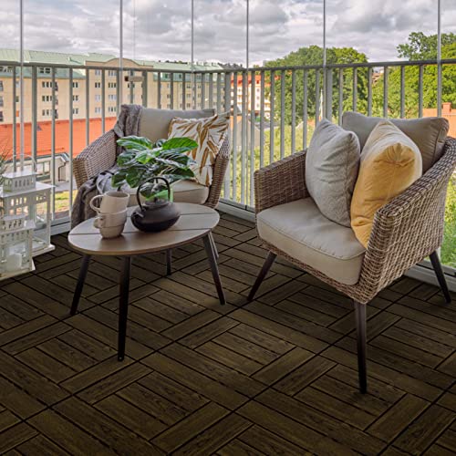 VANCASTLE 9PCS Wood Interlocking Deck Tiles 11.8"x11.8", Patio Flooring Outdoor Waterproof All Weather Use, Wood Flooring for Patio Garden Poolside Front/Back Yard, Espresso-Checked