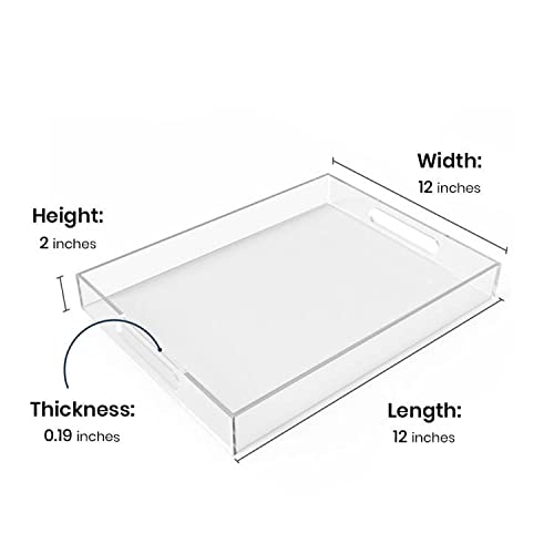 Allhercom Acrylic Serving Tray (12x16x2Inch) with Handles-Spill Proof-Clear Decorative Tray for Appetizer,Breakfast-Countertop Organizer Storage Tray for Kitchen,Bathroom,Living Room