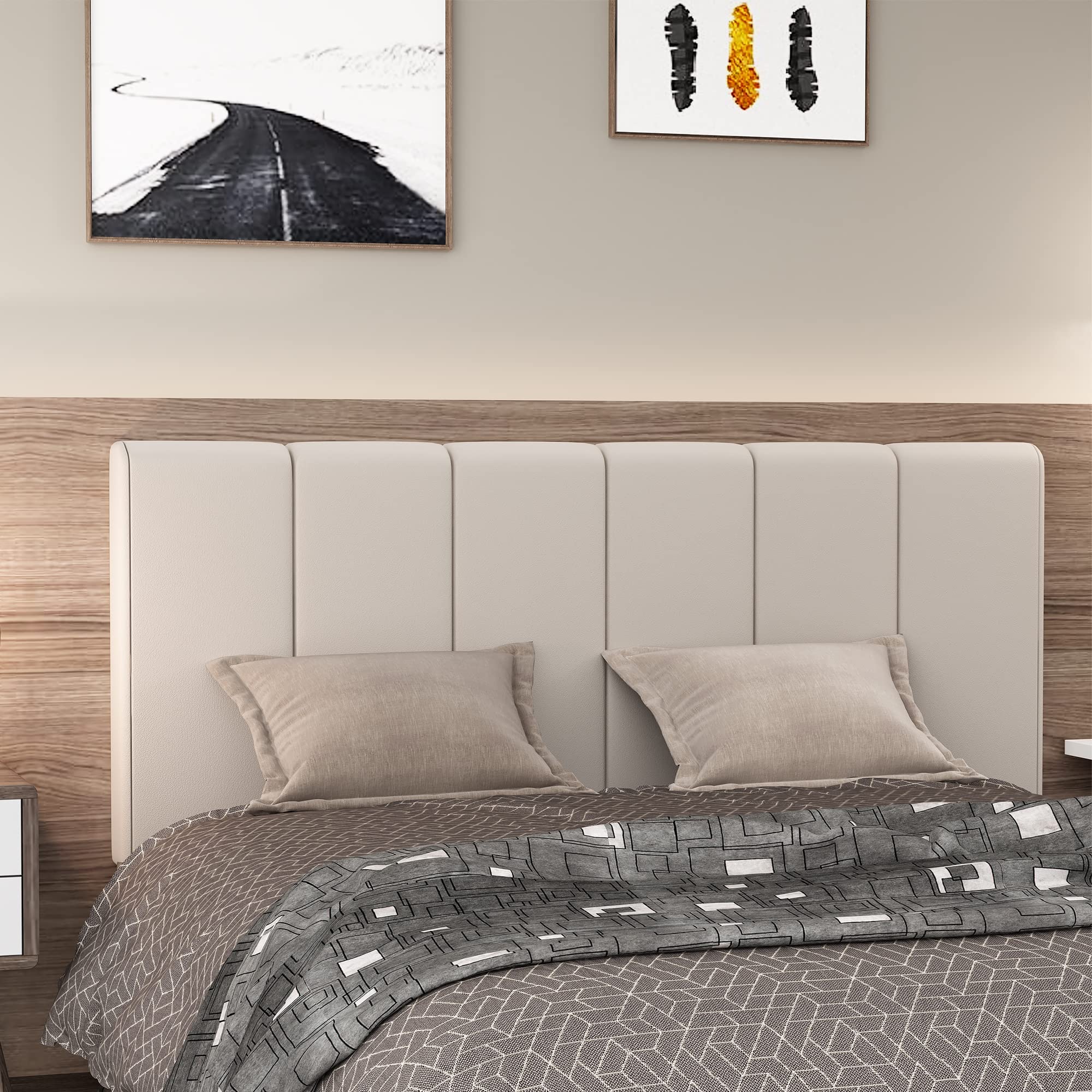 HAOBO Home Upholstered Headboard Foldable King Size Headboards Eastern King/California King Faux Leather Panel with Height Adjustments-White