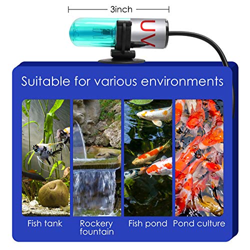 TAISHAN Aquarium Clean Light,3W Mini UV Sanitizer Submersible Light with Timer,Aquarium Water Clean Green Clear Waterproof Clean Lamp for Pond,Swimming Pool,Indoor