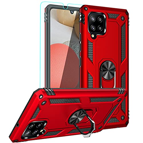 YZOK for Galaxy A42 5G Case,Samsung A42 5G Case,with HD Screen Protector,[Military Grade] Ring Car Mount Kickstand Hybrid Hard PC Soft TPU Shockproof Protective Case for Samsung Galaxy A42 5G (Red)
