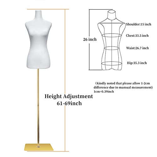 Female Dress Form Mannequin Torso,Height Adjustable Mannequin Stand,Realistic Model Display Body Stand with Metal Bracket and Rectangular Base Clothing Forms,White