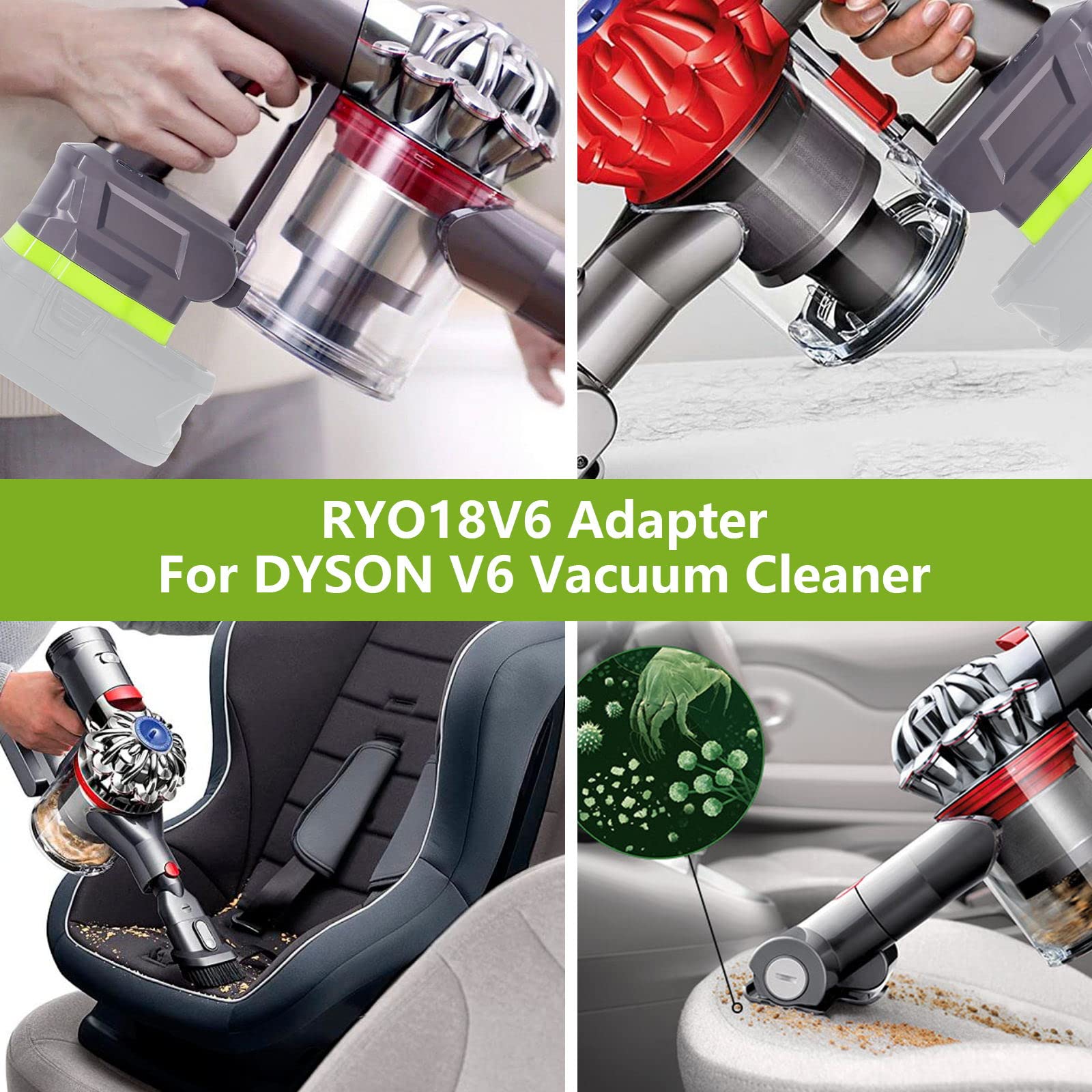 URUN for Ryobi V6 Battery Adapter for Dyson V6 Vacuum Cleaner, Convert for Ryobi 18V Lithium Battery to for Dyson V6 SV09 DC62 DC59 Animal Absolute Motorhead Battery(Only RYO18V6 Adapter)