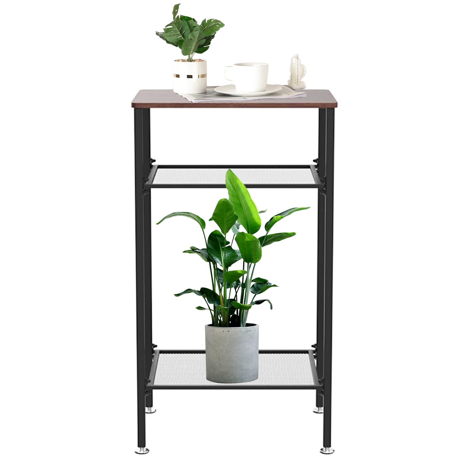 XASERDY 3-Tier Tall End Table,Slim Nightstands,Bedside Table with Storage Shelf,Sofa Side Tables for Small Space,for Living Room, Bedroom,Couch,Metal Frame