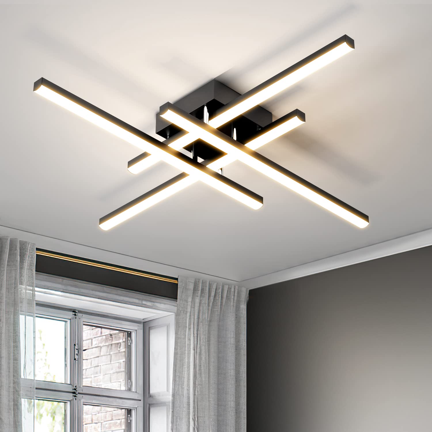 JFHTNFJ Modern Sputnik Ceiling Light Fixture 40w LED Dimmable with Remote Control Ceiling Lighting Black Flush Mount Chandelier Ceiling Lamp for Bedroom Study Kitchen Living Room 3-Color 24inches