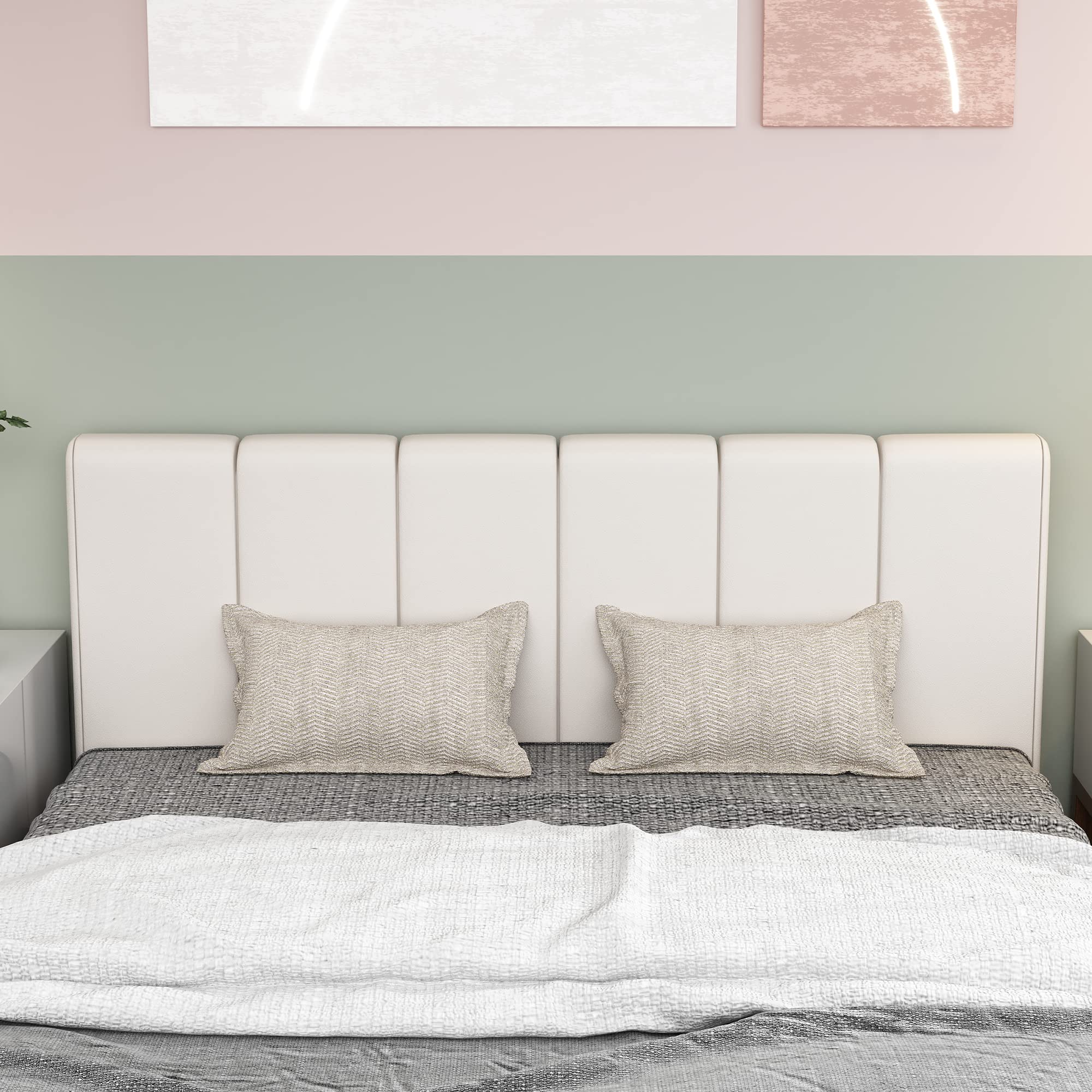 HAOBO Home Upholstered Headboard Foldable King Size Headboards Eastern King/California King Faux Leather Panel with Height Adjustments-White