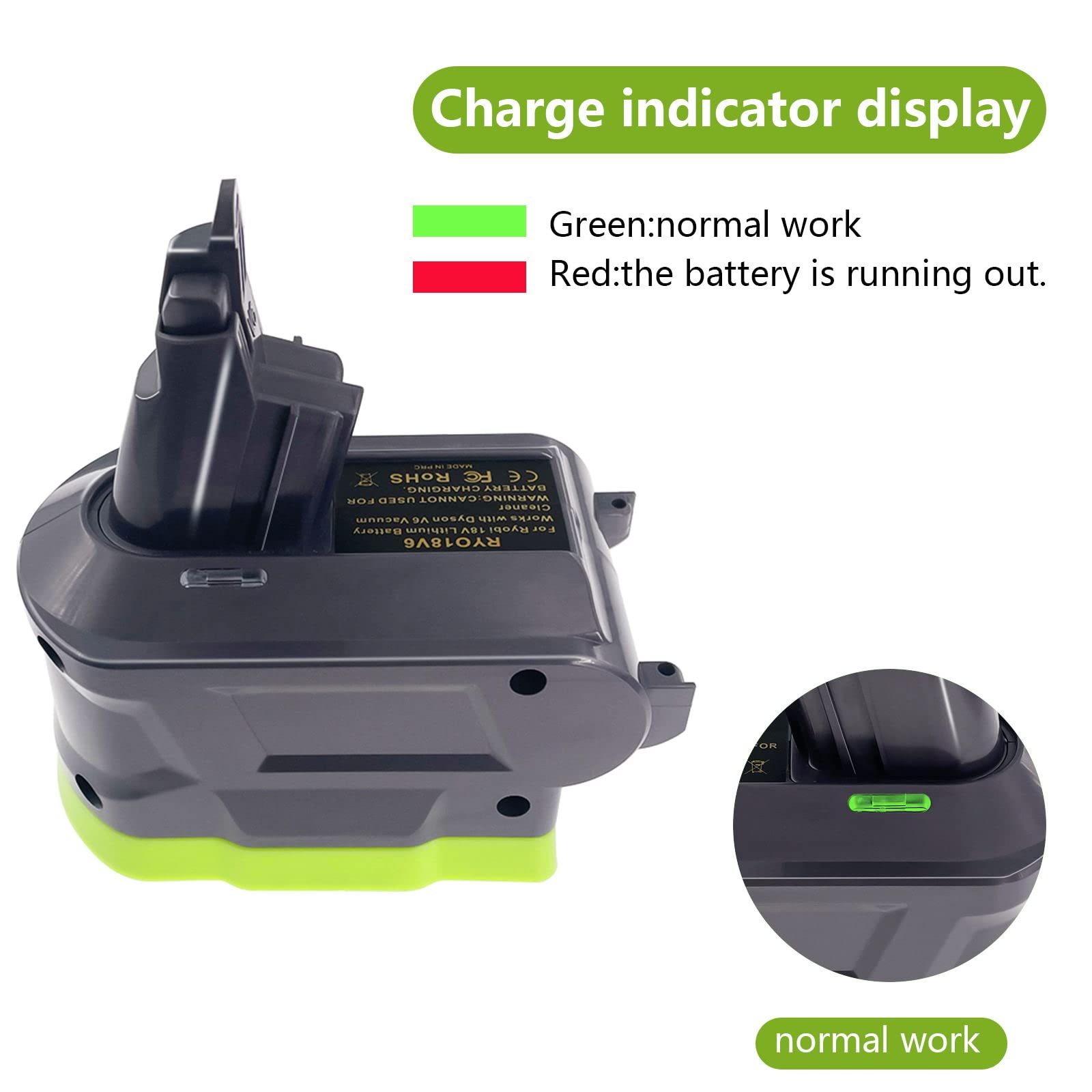 URUN for Ryobi V6 Battery Adapter for Dyson V6 Vacuum Cleaner, Convert for Ryobi 18V Lithium Battery to for Dyson V6 SV09 DC62 DC59 Animal Absolute Motorhead Battery(Only RYO18V6 Adapter)