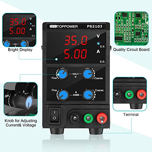 DC Power Supply Variable 3 Digital(35V 5A) CC/CV Mode Single-Output 110V with Alligator to Banana Test Lead,Test Hook Clips, Tweezers for for DIY Electronics Testing, Repairing& Researching