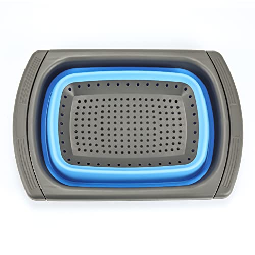 UPHTEH Over the Sink Collapsible Colander Kitchen Strainer Basket-Wash Vegetables and Fruits, Drain Cooked Pasta and Dry Dishes,6-Quart Capacity -Blue