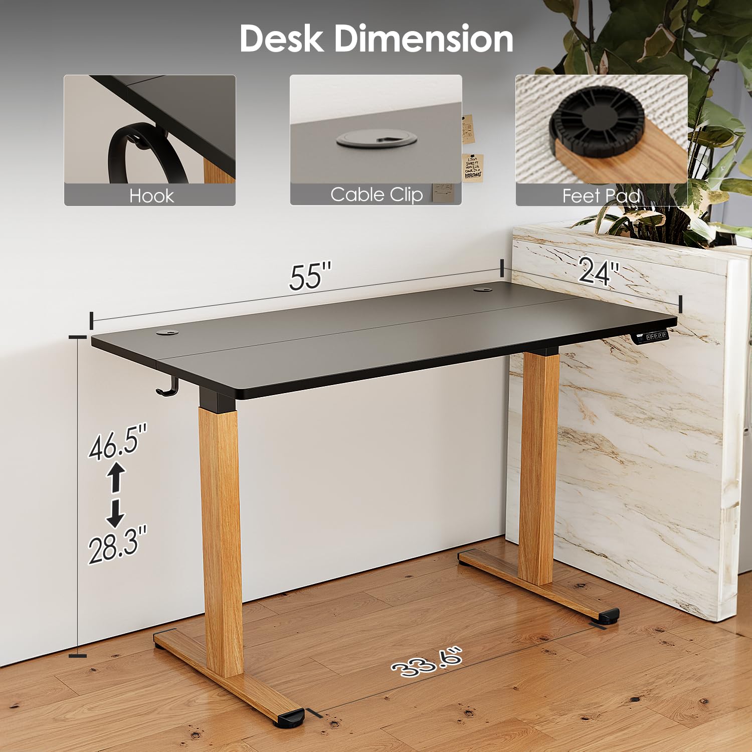 Monomi Electric Standing Desk, 55 x 24 inches Height Adjustable Desk, Ergonomic Home Office Sit Stand Up Desk with Memory Preset Controller (Black Top/Dark Wood Grain Frame)