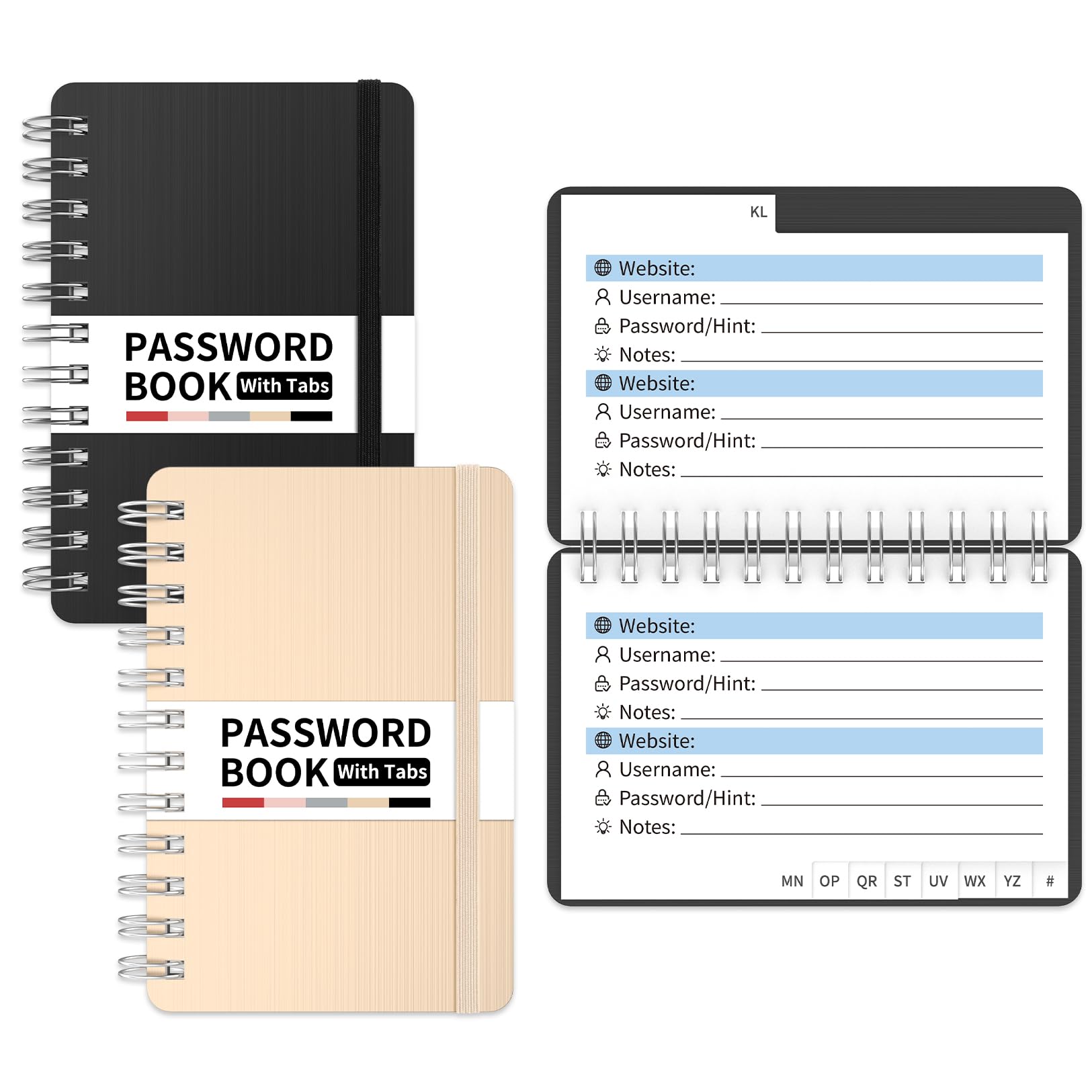 2Pack Password Book with Alphabetical Tabs, Small Pocket Size Password Notebook with Metal Cover, Password Organizer Password Keeper Large Print for Seniors for Website Usernames, Passwords & Notes