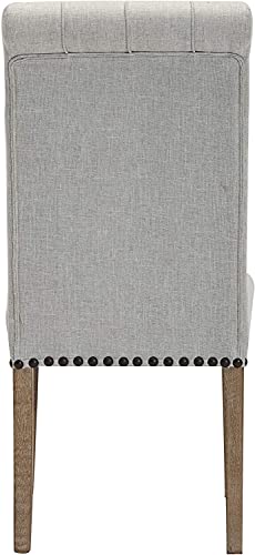 BTEXPERT BB5107GR-2 High Back Tufted Parsons Upholstered Dining Room Chairs Side Solid Wood-Accent Nail Trim, Gray Linen Fabric - Set of 2