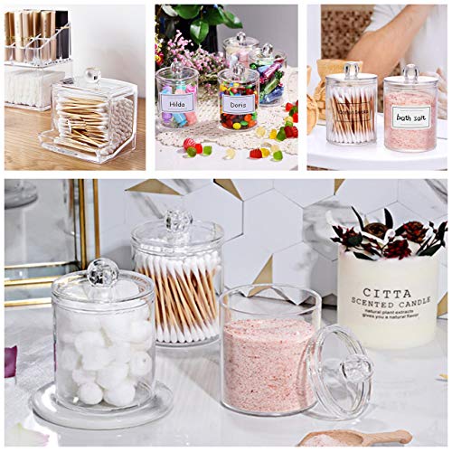 HZLHZYY 4 Pack Swab Holder Canisters with Lid Cotton Ball Pad Jars Clear Q-Tips Dispenser Holder Bathroom Storage Containers for Cotton Swabs, Q-Tips, Make Up Pads, Cosmetics, Floss Pick, Bath Salts