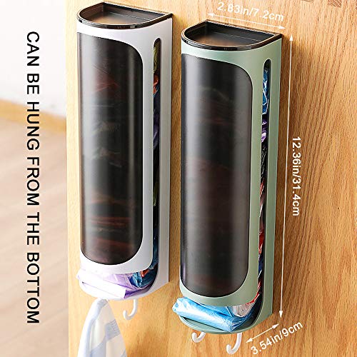 Nail-Free Wall Mount Plastic Bag Holder, 2 Opening Grocery and Shopping Bag Dispenser Hooks, Garbage Bag Organizer With Lid, Office Supplies Home Kitchen Bag Saver for Grocery Bags (White)