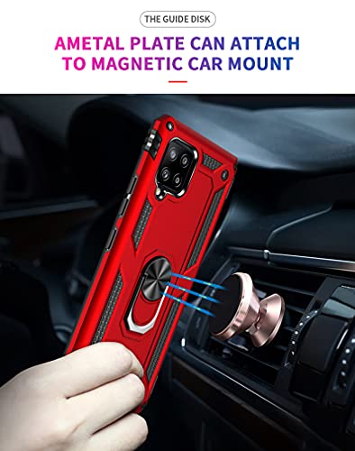 YZOK for Galaxy A42 5G Case,Samsung A42 5G Case,with HD Screen Protector,[Military Grade] Ring Car Mount Kickstand Hybrid Hard PC Soft TPU Shockproof Protective Case for Samsung Galaxy A42 5G (Red)