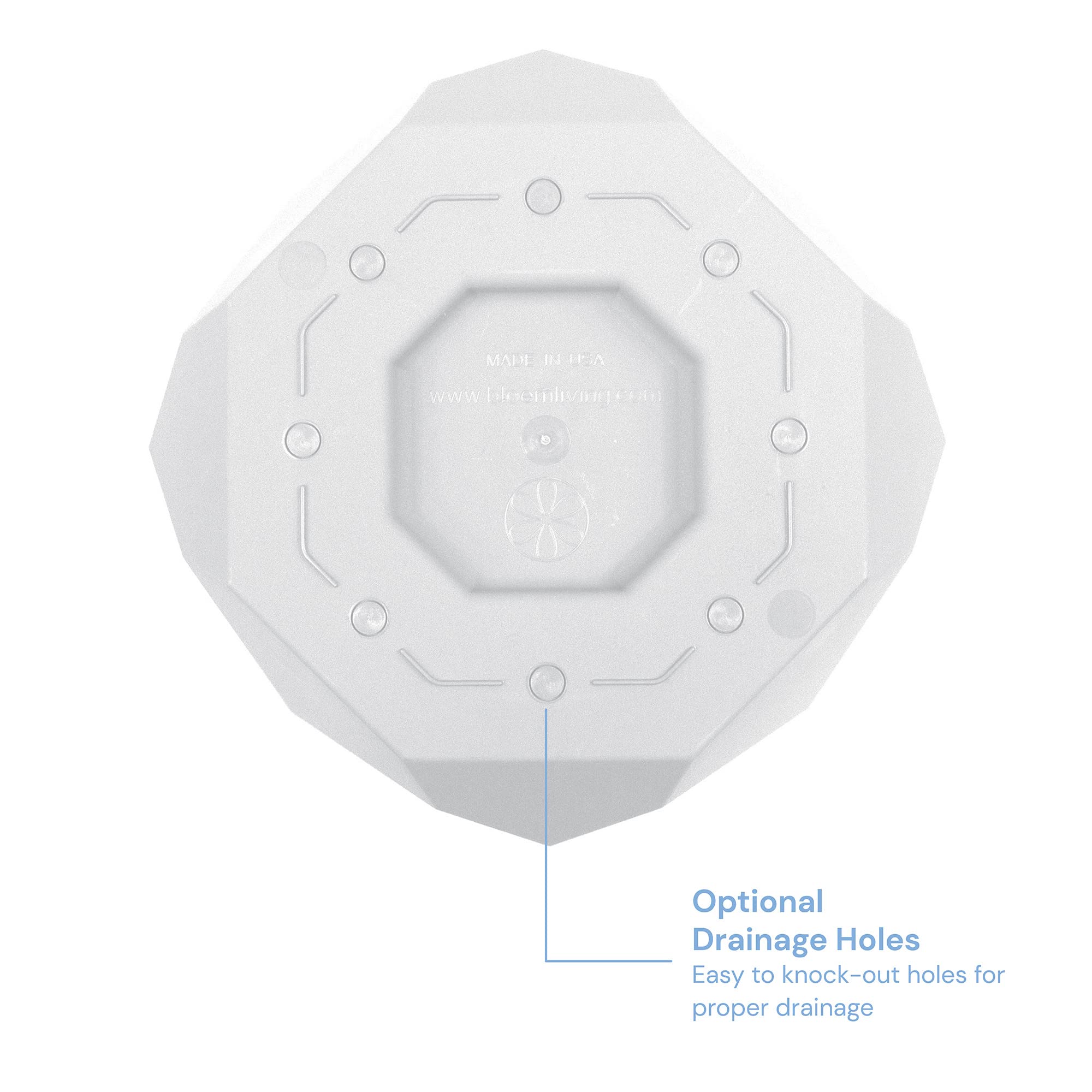 Bloem Tuxton Modern Hexagon Small Planter: 10" - Casper White - Matte Finish, Durable Resin, Modern Design, Optional Drainage Holes, for Indoor and Outdoor Use, Gardening, 2.7 Gallon Capacity