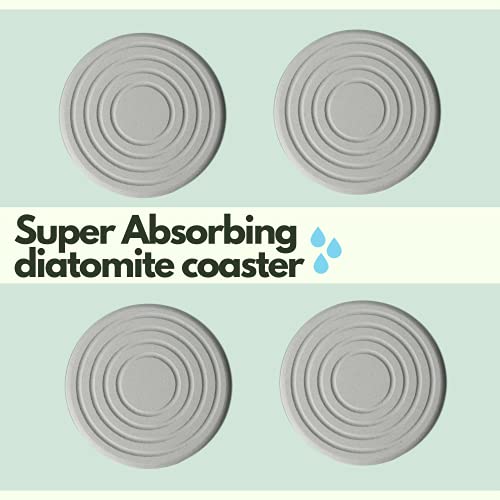 Skylarlife Absorbent Diatomite Coaster for Drinks and Plants Fast Water Absorption in Seconds, Odorless Diatomaceous Earth Non-Slip Insulation Protect Table Countertop from Damage Minimal Set of 4