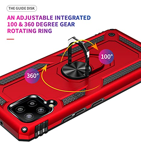 YZOK for Galaxy A42 5G Case,Samsung A42 5G Case,with HD Screen Protector,[Military Grade] Ring Car Mount Kickstand Hybrid Hard PC Soft TPU Shockproof Protective Case for Samsung Galaxy A42 5G (Red)