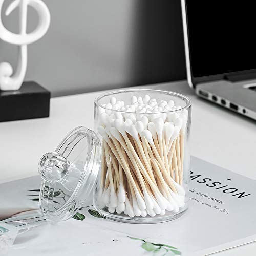HZLHZYY 4 Pack Swab Holder Canisters with Lid Cotton Ball Pad Jars Clear Q-Tips Dispenser Holder Bathroom Storage Containers for Cotton Swabs, Q-Tips, Make Up Pads, Cosmetics, Floss Pick, Bath Salts