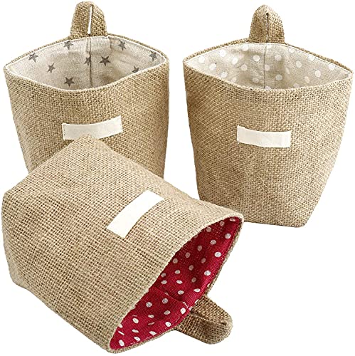 HYDDNice 9PCS Wall Hanging Storage Bags Mini Cotton Linen Storage Basket Foldable Organizer Box Decorative Hanging Bag