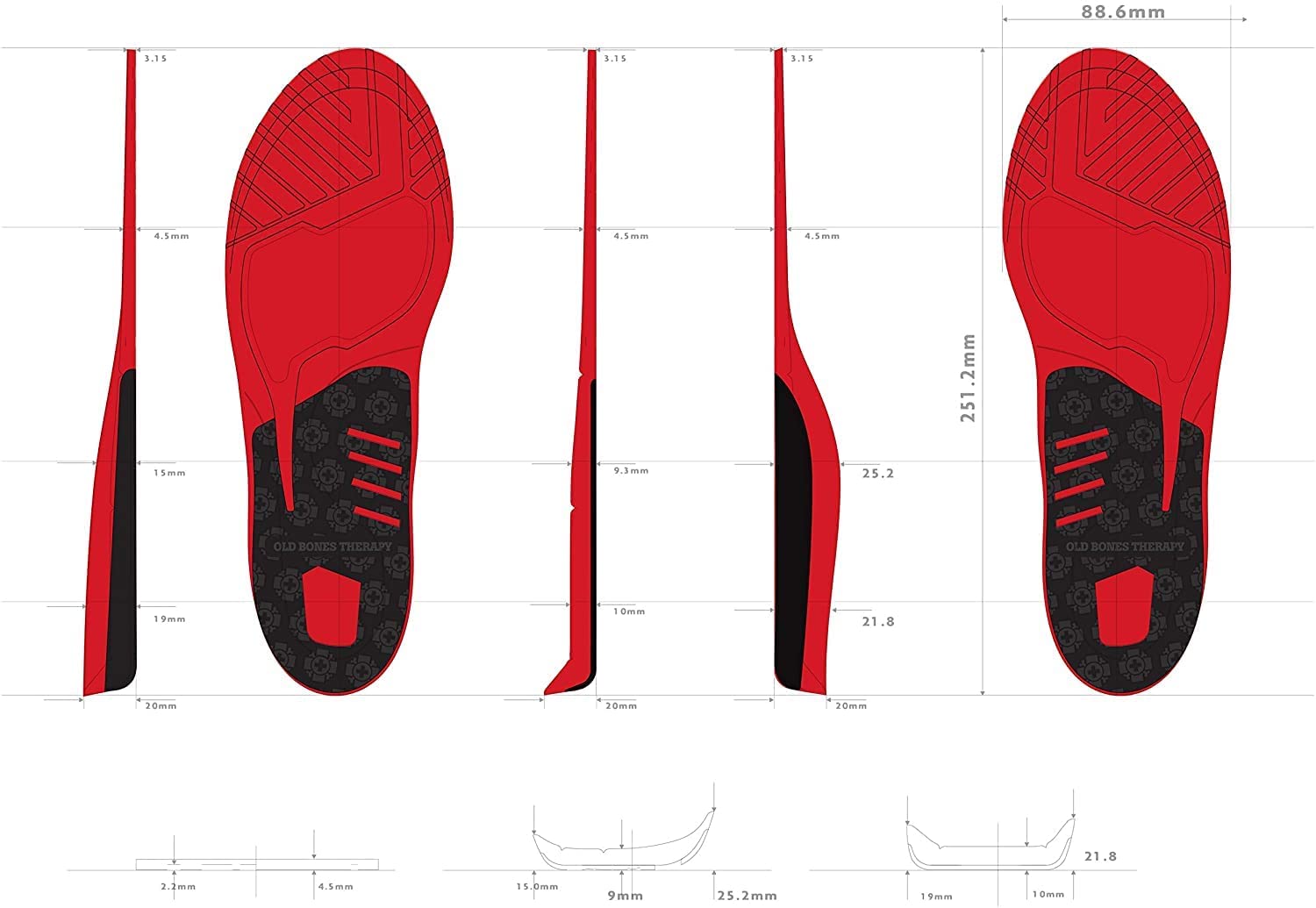 Old Bones Therapy Shock Absorbing Foot Insoles - Impact Protection, Arch Support and Improved Stability - Orthotic Insoles for Skateboarding, BMX, Motocross, Snowboarding and Ruling at Life (XXL)
