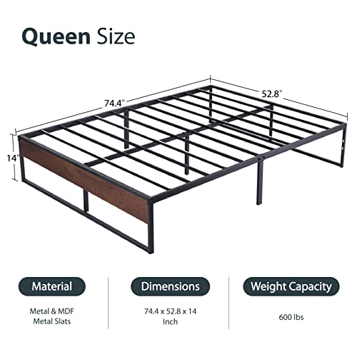 Einfach Queen Size 14 Inches Metal Platform Bed Frame, Mattress Foundation with Metal Slat Support, No Box Spring Needed, Easy Assembly