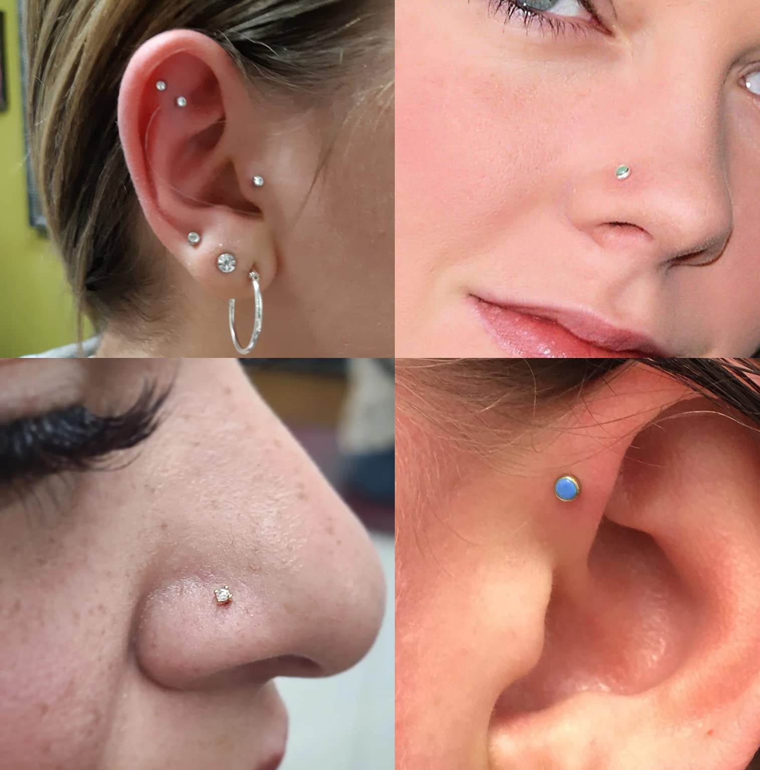 LOAYHOAY 16PCS 16-18G Stainless Steel Threadless Push in Nose Stud Ring for Women Men Lip Ring CZ Flower Heart Cartilage Helix Earring Piercing Set (18 Gauge 6mm)