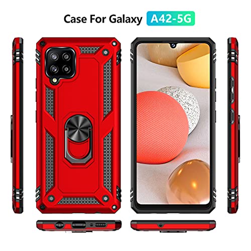 YZOK for Galaxy A42 5G Case,Samsung A42 5G Case,with HD Screen Protector,[Military Grade] Ring Car Mount Kickstand Hybrid Hard PC Soft TPU Shockproof Protective Case for Samsung Galaxy A42 5G (Red)