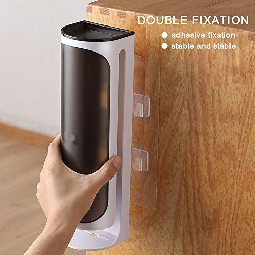 Nail-Free Wall Mount Plastic Bag Holder, 2 Opening Grocery and Shopping Bag Dispenser Hooks, Garbage Bag Organizer With Lid, Office Supplies Home Kitchen Bag Saver for Grocery Bags (White)