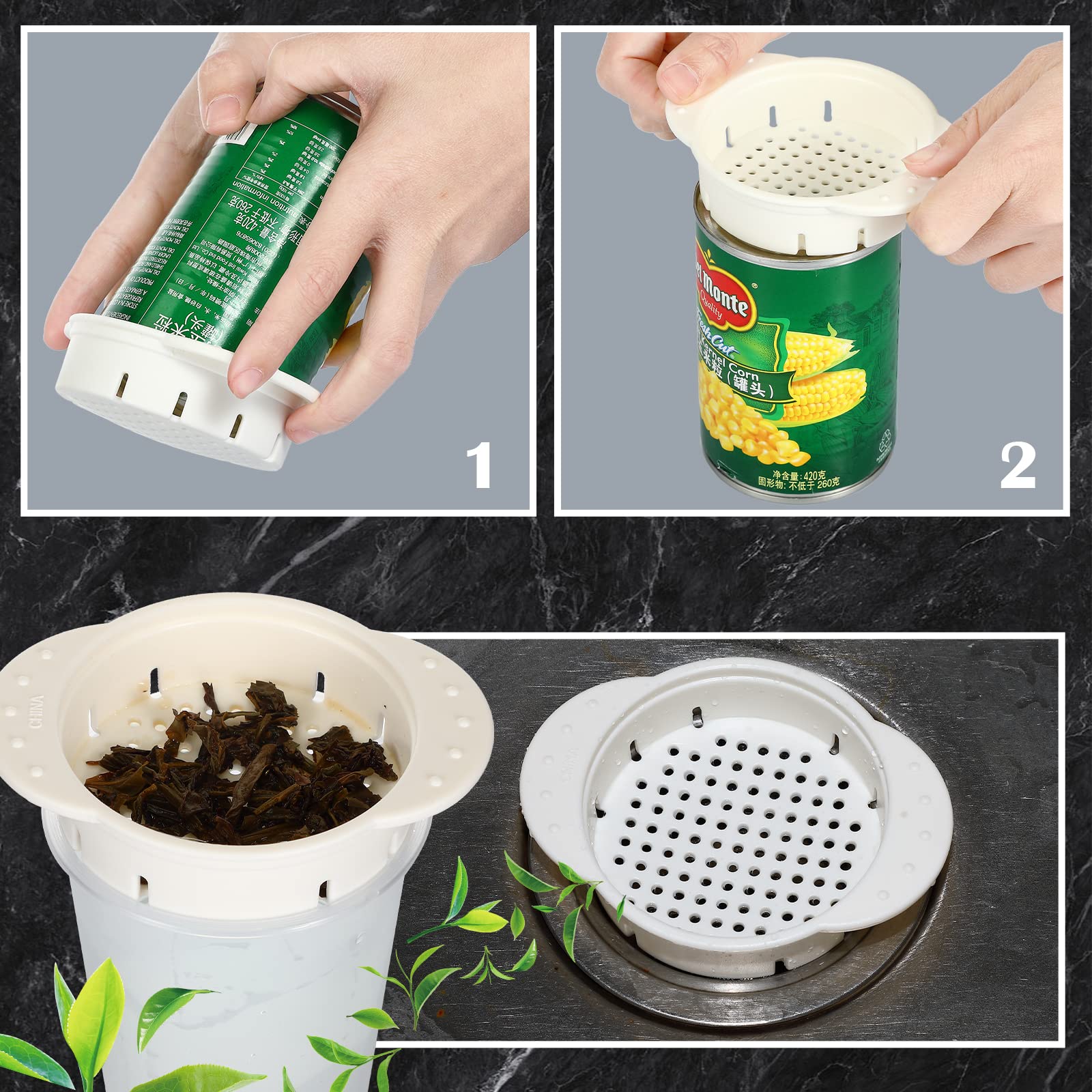 2 Pcs Mini Tuna Can Strainer White Plastic Can Colander Press No-mess Can Drainer Strainer for Vegetable Fruit Bean Tuna Canned Food