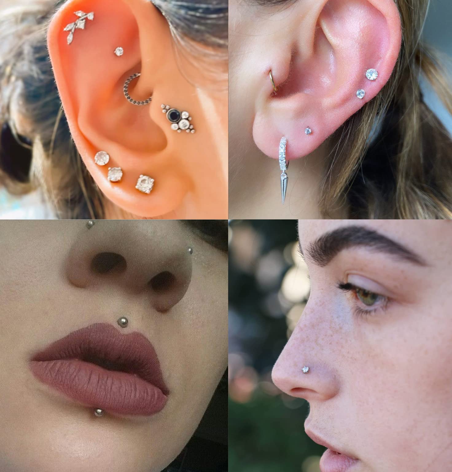 LOAYHOAY 16PCS 16-18G Stainless Steel Threadless Push in Nose Stud Ring for Women Men Lip Ring CZ Flower Heart Cartilage Helix Earring Piercing Set (18 Gauge 6mm)