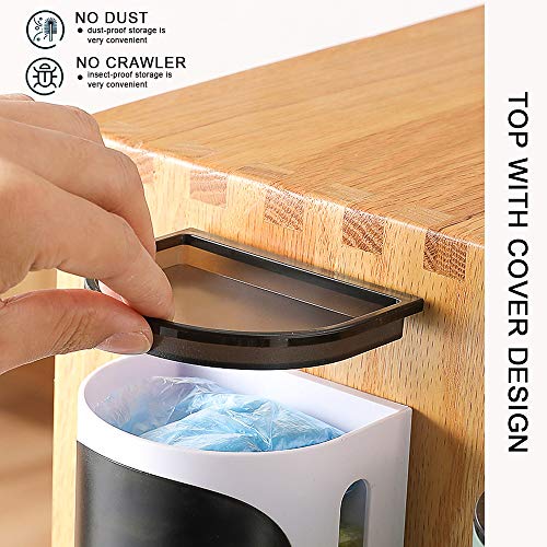 Nail-Free Wall Mount Plastic Bag Holder, 2 Opening Grocery and Shopping Bag Dispenser Hooks, Garbage Bag Organizer With Lid, Office Supplies Home Kitchen Bag Saver for Grocery Bags (White)