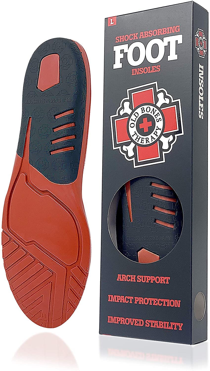Old Bones Therapy Shock Absorbing Foot Insoles - Impact Protection, Arch Support and Improved Stability - Orthotic Insoles for Skateboarding, BMX, Motocross, Snowboarding and Ruling at Life (XXL)