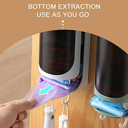 Nail-Free Wall Mount Plastic Bag Holder, 2 Opening Grocery and Shopping Bag Dispenser Hooks, Garbage Bag Organizer With Lid, Office Supplies Home Kitchen Bag Saver for Grocery Bags (White)