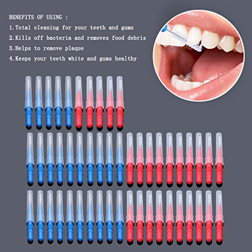 50 Pieces Interdental Brush,Toothpicks Tooth Flossing Head Oral Dental Hygiene Brush,Teeth Cleaner Dental Floss Stick Tooth Cleaning Tool