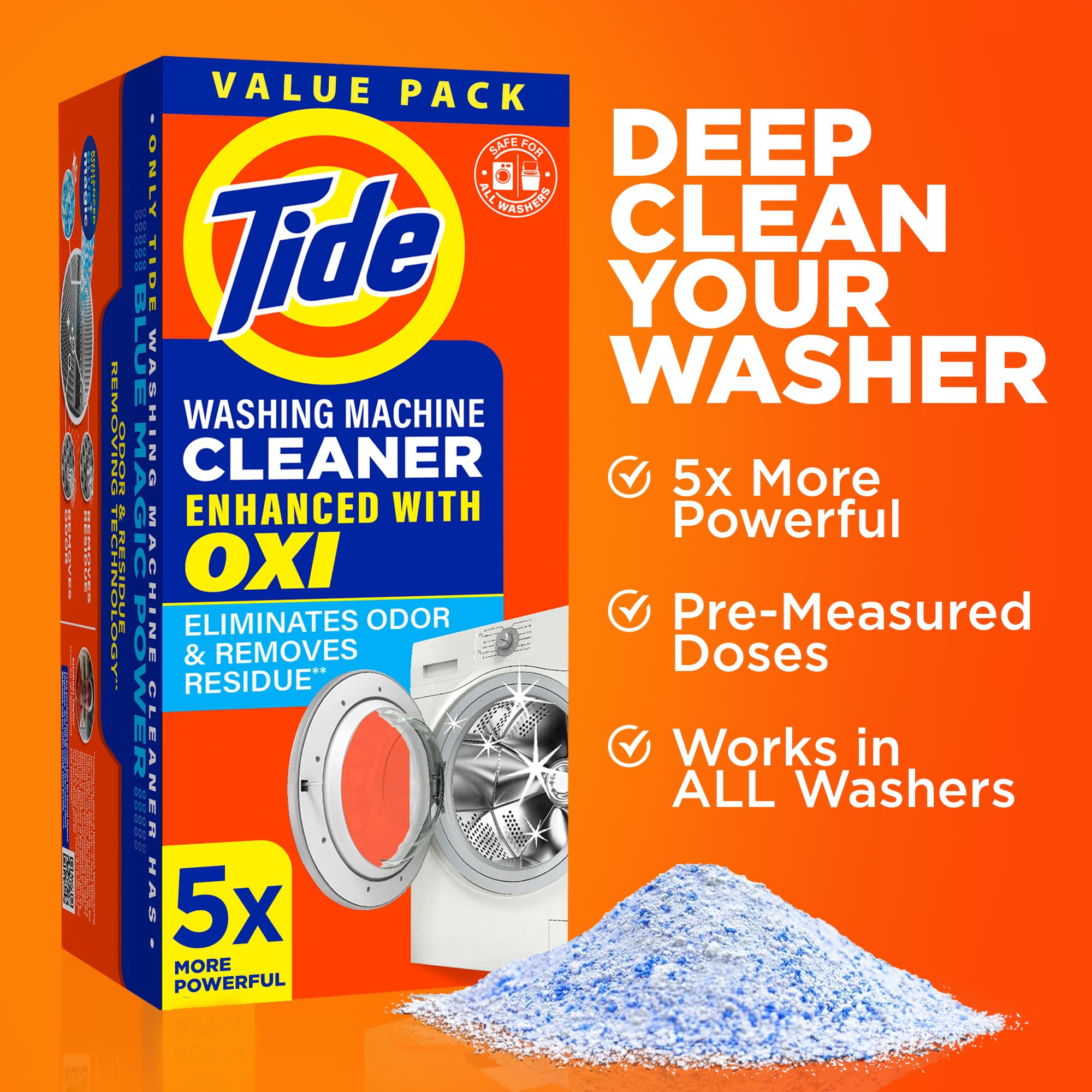 Tide Washing Machine Cleaner, Washer Machine Cleaner with Oxi for Front and Top Loader Washer Machines, Deep Cleaning Residue & Odor Eliminator, 10 Month Supply + Calendar