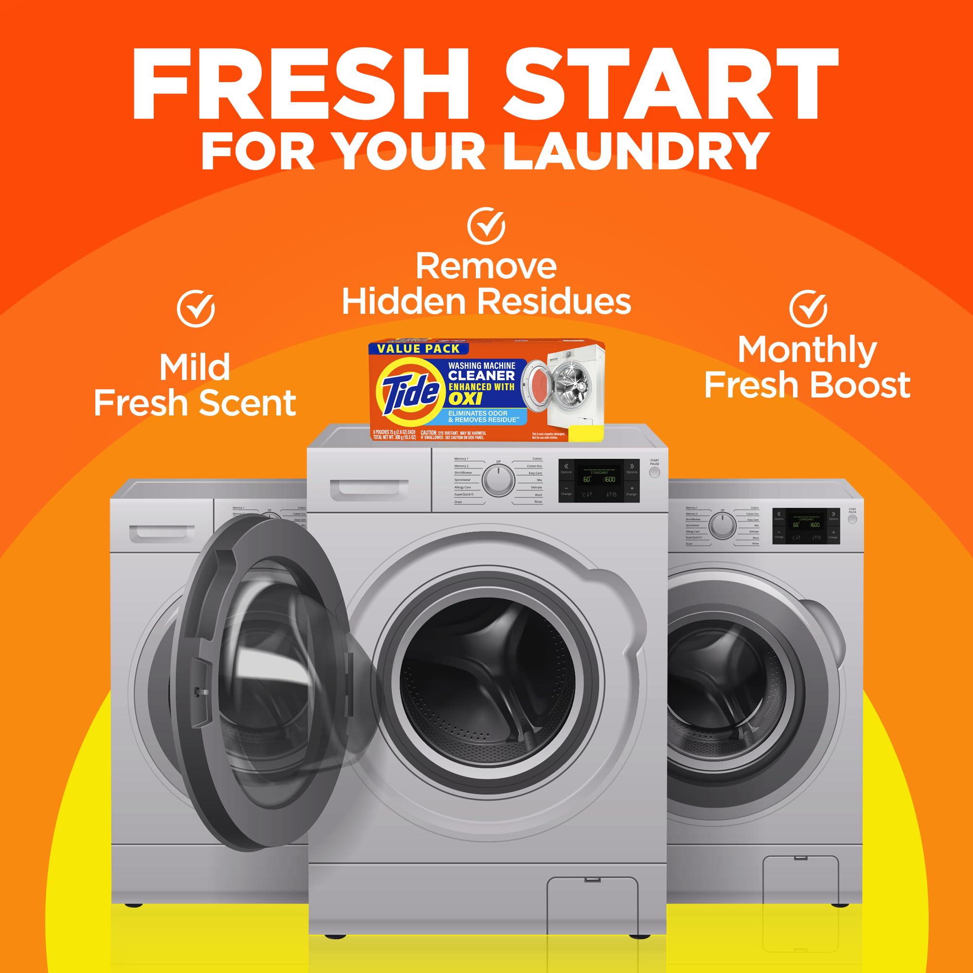 Tide Washing Machine Cleaner, Washer Machine Cleaner with Oxi for Front and Top Loader Washer Machines, Deep Cleaning Residue & Odor Eliminator, 10 Month Supply + Calendar