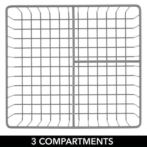 mDesign Metal Kitchen Food Storage Container Lid Holder, 3-Compartment Organizer Bin for Organization in Kitchen Cabinets, Cupboards, Pantry Shelves, Drawers - Wide - Graphite Gray