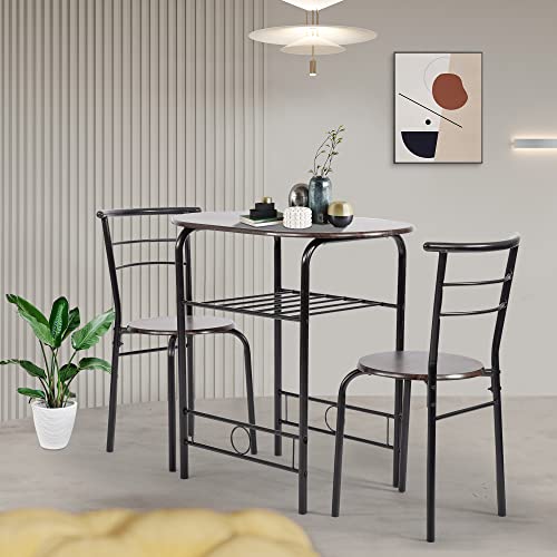 FDW 3-Piece Round Table and Chair Set for Kitchen Dining Room Bar Breakfast,Compact Space Metal Frame,Wine Rack