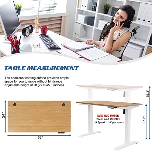Walsunny Electric Height Adjustable Standing Desk, 63 x 24 Inches Splice Board, Sit Stand Up Computer Table with Memory Preset Controller for Home, Office,White Frame/Walnut Top