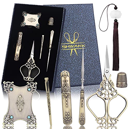 SHWAKK Embroidery Scissors Kit, Vintage Scissors with European Style, Vintage Sewing Kit for Crafting, Sewing, Needlework, Handcraft DIY Tools(Bottle Shape)
