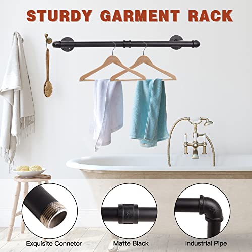 Varsoul Wall Mounted Clothes Rack - 48" Clothing Garment Rack, Space-Saving Heavy Duty Detachable Iron Clothes Hanger Pole, Multi-Purpose Hanging Rod for Closet Storage