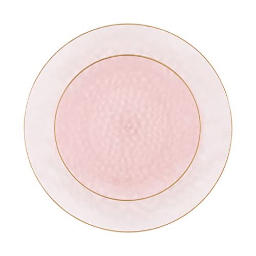 PARTY BARGAINS 7" & 10" Organic Collection Hammered Salad and Dinner Plates Combo with Gold Rim – Transparent Pink, 32-Pack Disposable Plastic Tableware for Birthdays, Banquets, and Formal Events