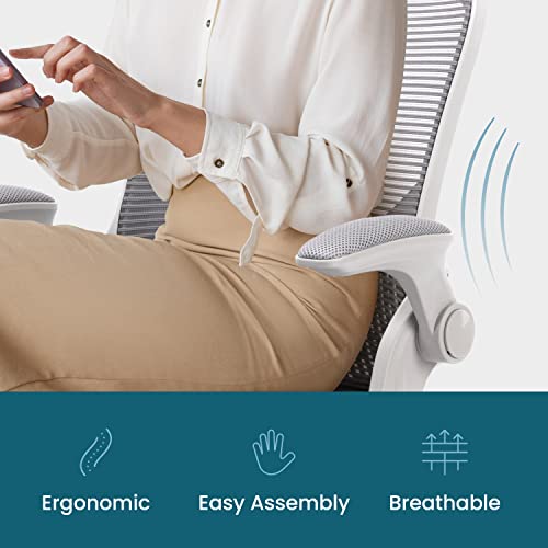 Office Chair, Desk Chairs Mesh Computer Desk Chair with Wheels Ergonomic Office Chair Height Adjustable Swivel Task Chair with Mid Back, 90° Flip-up Arms and Lumbar Support, Grey