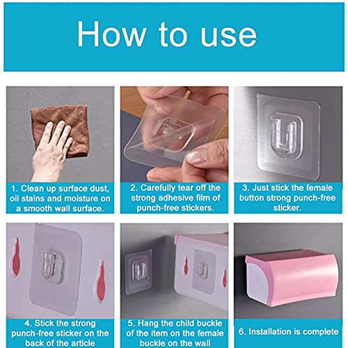 vilihkc 40pcs(20set) Double-Sided Self-Adhesive Wall Hooks Heavy Duty Hooks Multi-Purpose Transparent Adhesive Hooks for Bathroom and Kitchen, Waterproof and Oil-Proof 13.2lb/6kg(Max)
