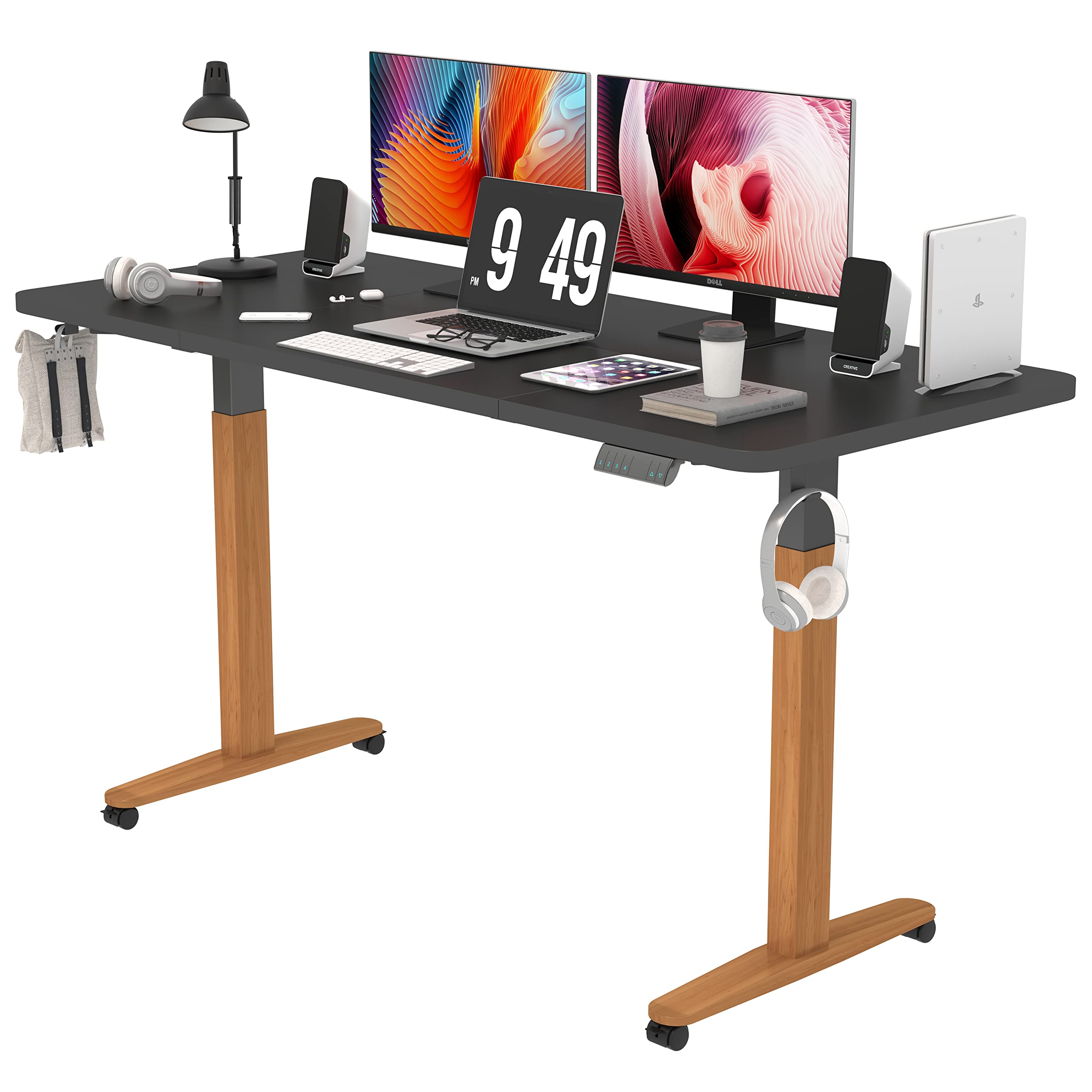 Monomi Electric Standing Desk, 55 x 24 inches Height Adjustable Desk, Ergonomic Home Office Sit Stand Up Desk with Memory Preset Controller (Black Top/Dark Wood Grain Frame)